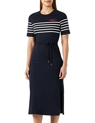 Tommy Hilfiger Robe T-Shirt Femme Coton, Multicolore (Breton Stripes Desert Sky/W White), S