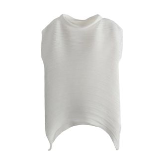 Issey Miyake Femme, Tops, Blanc, Taille: ONE Size Haut pliss&eacute; &agrave; ourlet asym&eacute;trique