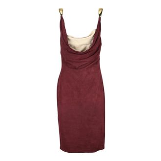 Bottega Veneta Wildleder Flie&szlig;endes Kleid mit Juwelentr&auml;gern - - Dresses - Damen - Rot - S