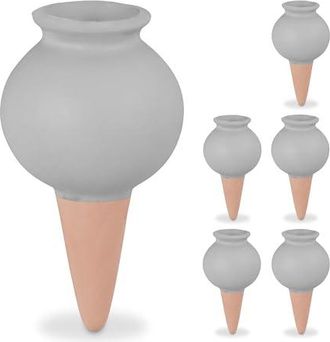 Relaxdays Arrosage en Terre Cuite, Lot de 6, pour intérieur (Chambre) ou extérieur (Balcon), Marron et Gris