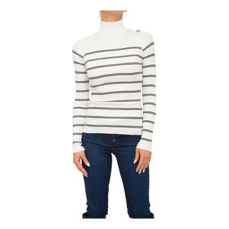 Liu Jo Femme, Pulls, Blanc, Taille: 38 FR Col roulé rayé