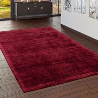 Paco Home Paco Home - Tapis De Salon, Poils Ras Travail Artisanal Viscose, Rouge Uni 200x300 cm