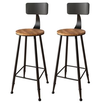 Generic Vintage-Barhocker-Set Im Industriestil, 2Er-Set mit R&uuml;ckenlehne, Runde Esszimmerst&uuml;hle Aus Holz f&uuml;r Bartheke, Hoher Kaffeehocker