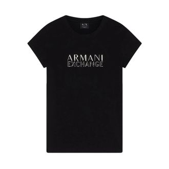 A|X Armani Exchange Femme, Tops, Noir, Taille: 38 FR T-shirt &agrave; Manches Courtes et Col Rond