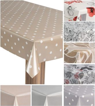 Laro Wachstuch-Tischdecke Wachstischdecke Gartentischdecke, Muster:Punkte Beige Metallic, Größe:118x220