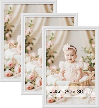 Woltu Lot de 3 Cadre Photo 20x30cm Cadre en Bois Massif avec Passe Partout, Suspendre Horizontalement ou Verticalement, D&eacute;coration Murale ou sur Table, Blan