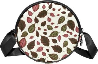 Generic Sac &agrave; bandouli&egrave;re rond pour femme, motif feuilles dart, fleurs, petit sac &agrave; bandouli&egrave;re avec fermeture &eacute;clair, bretelles r&eacute;glables, sac &agrave; main rond d&eacute;