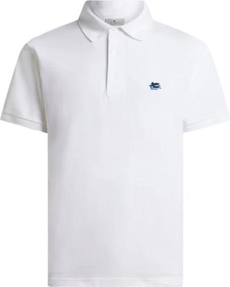 Etro Homme, Tops, Blanc, Taille: L Polo en Piqu&eacute; de Coton avec Broderie Pegaso