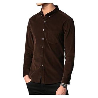 Generic Chemise en velours c&ocirc;tel&eacute; for homme 100% coton - Manches longues vintage boutonn&eacute;e, haut d&eacute;contract&eacute; en velours c&ocirc;tel&eacute; for lautomne et lhiver(Dark bro
