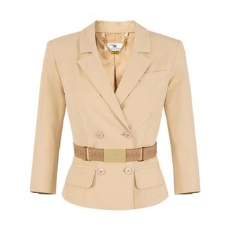 Elisabetta Franchi Femme, Vestes, Brun, Taille: 40 FR Veste en Tissu Technique Bi-&eacute;lastique