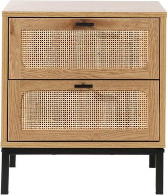 Calicosy Nachttisch in Eiche Dekor mit 2 Schubladen aus Rattan H51cm - jaya