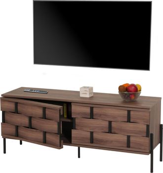 Mendler TV-Rack HWC-M44, Fernsehtisch Lowboard TV-Schrank Kommode, Staufächer, 3D-Flecht-Design Push-to-Open Türen 120cm, braun