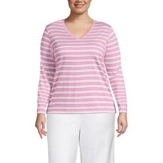 Lands End Supima Langarm-Shirt mit V-Ausschnitt, Damen, Gr&ouml;&szlig;e:56-58 plus, Pink, Baumwolle, by Lands End