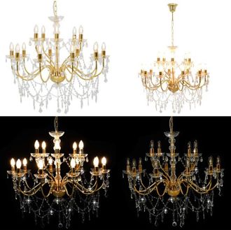 vidaXL Kronleuchter 2-lagig Golden 15&times;E14-Gl&uuml;hbirnen - Kronleuchter - Deckenleuchte - Home & Living