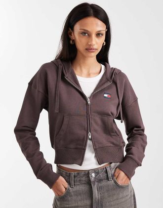 Tommy Jeans Sweat &agrave; capuche zipp&eacute; coupe carr&eacute;e - Marron-Brown