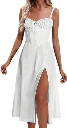 Generic Robes amincissantes 2026 2024 Casual Dentelle Slim Split Sling Robe Haut de Gamme Femme, blanc, L