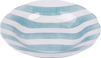 Villa D'Este Home Tivoli Set mit 6 Suppentellern aus Porzellan, gewellter Rand, gestreift, Türkis, Versilia