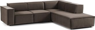 Studio Copenhagen home24 Ecksofa mit Ottomane Braun/Taupe Samt Shyla 260 x 70 x 234cm Ottomane davorstehend rechts Keine Funktion Glamour
