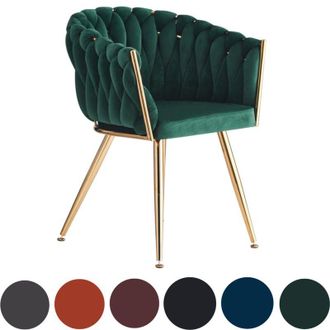 Life Interiors Lot de 2 chaises de salle &agrave; manger rembourr&eacute;es en velours Roma Knot pour salle &agrave; manger, cuisine - Vert