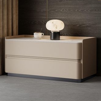 Generic Luxuri&ouml;ser, Gro&szlig;er Nachttisch - Minimalistisches Design Aus Cremefarbenem Massivholz Mit Durchgehender Tischplatte Aus Sinterstein.(70cm)