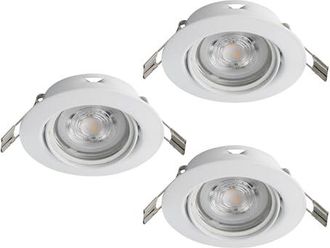 Eglo 3er Set LED Einbaustrahler Favazzina, runde Deckenspots, Deckenstrahler flach aus Metall in Wei&szlig;, inkl. GU10 Leuchtmittel, warmwei&szlig;, &Oslash; 8,8 cm