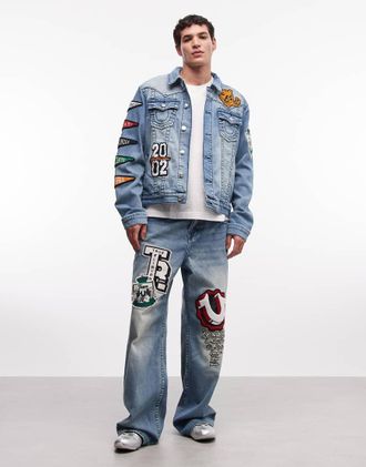 True Religion Vinny - Jean baggy densemble &agrave; empi&egrave;cements - Bleu moyen d&eacute;lav&eacute;