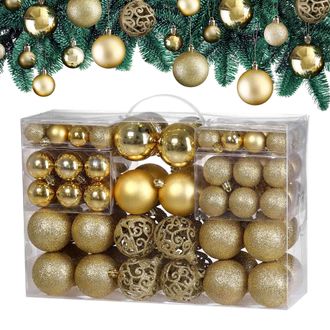 Deuba Weihnachtskugeln 100tlg &Oslash; 3-6cm Kunststoff matt gl&auml;nzend Christbaumkugeln Christbaumschmuck Anh&auml;nger Weihnachtsbaumkugeln Weihnachtsdeko Gold