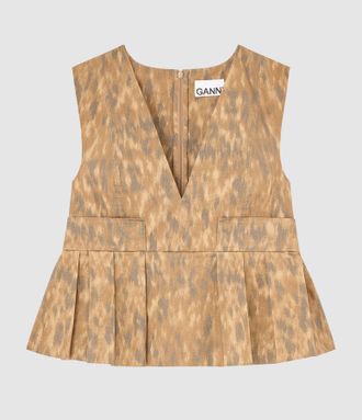 Ganni Blouse Printed V-Neck Burro