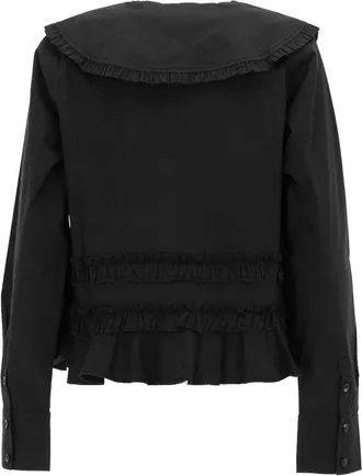 Ganni Ruffle Organic Cotton Shirt - Black