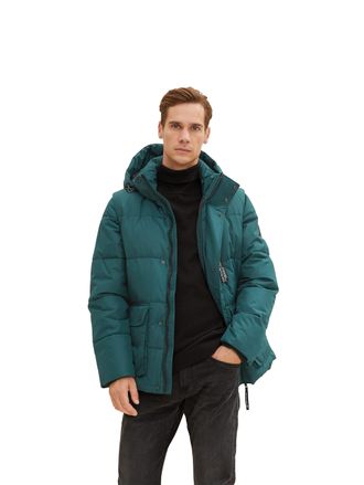Tom Tailor Herren Puffer Jacke mit Kapuze 1032491, 10834 - Deep Green Lake, L