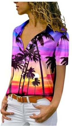 Generic Chemises hawaïennes décontractées dété pour femme, vêtements de plage tropicaux, des Caraïbes, vêtements drôles boutonnés à manches courtes tendance, 