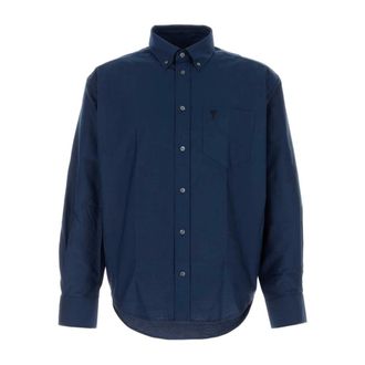 Ami Homme, Chemises, Bleu, Taille: M Cotton Boxy Embroidered Ami De Coeur Shirt