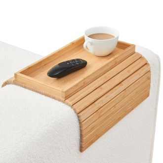 Generic Couch-Armlehnentisch - Armlehnentablett aus Holz, rutschfester, faltbarer Holz-Organizer-Tische f&uuml;r Getr&auml;nke, Kaffee, Snacks, Telefon, Fernbedienung, 