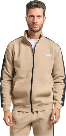 Guess Homme, Sweatshirts et sweats à capuche, Beige, Taille: 2XL Sweat à Capuche Beige avec Fermeture Éclair et Bande Logo