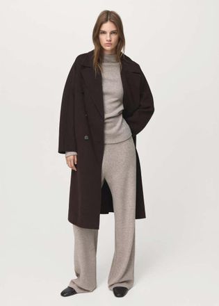 Mango Sweat en maille fine avec col chemin&eacute;e marron moyen - Femme - S - MANGO