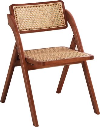 Generic Klapphocker Faltbar 120 Kg Sitzhocker Massivholzrahmen Sitzfl&auml;che und R&uuml;ckenlehne Aus Korbgeflecht Hocker Klappbar f&uuml;r K&uuml;che, Balkon und B&uuml;ro(Brown)