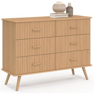 IDMarket Idmarket - Commode 6 tiroirs juliette 110 cm lattes tasseau bois coloris ch&ecirc;ne