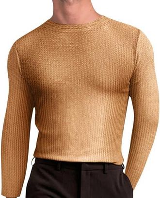 Generic Chemise &agrave; manches longues et col rond pour homme - L&eacute;g&egrave;re, respirante - Coupe ajust&eacute;e - Pour le printemps et lautomne - Confortable, jaune, 5XL