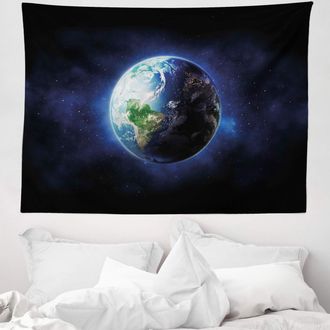 Abakuhaus Welt Wandteppich, Beruhigen Starry Weltraum aus Weiches Mikrofaser Stoff Waschbar ohne Verblassen Digitaldruck, 150 x 110 cm,Dunkelblau Grün Weiß