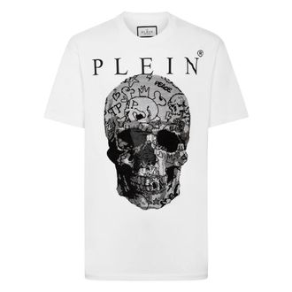 Philipp Plein Homme, Tops, Blanc, Taille: 2XL T-Shirt Col Rond Skull