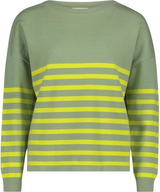 Cartoon Damen Strickpullover mit U-Boot-Ausschnitt 42, Green/Yellow