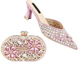 Generic Escarpins à talon et sac pour femme avec strass pour fête mariage, Pnnrk, 43.5 EU