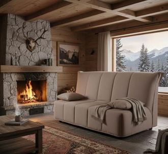 Talamo Italia 2-Sitzer Schlafsofa Alisee, Sofa mit Trolley-Öffnung aus gepolstertem Stoff, inklusive Kissen, 100 % Made in Italy, 125 x 90 x 85 cm, Taupe