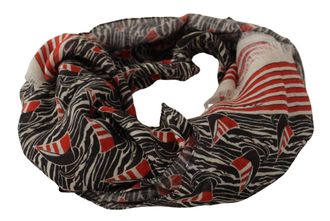 Dolce & Gabbana Mens Linen Sailboat Stripe Scarf Black