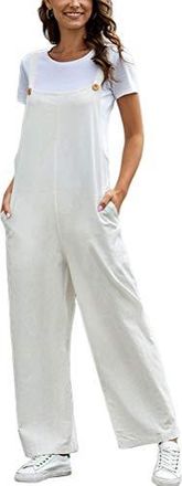 Minetom Femme Salopette Combinaison Pantalon Décontracté Playsuit Ample Harem Sarouel Pantalon Jumpsuit Casual Vintage Grande Taille Salopette Été A Blanc 44