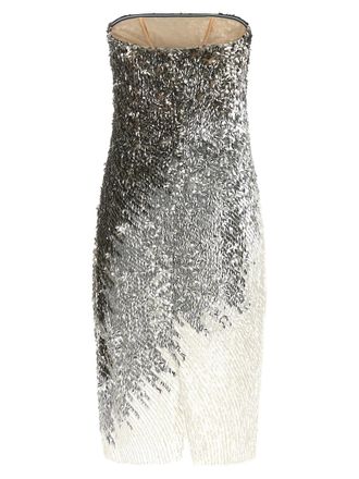 Elisabetta Franchi Sequin-Embroidered Tulle Dress - Silver