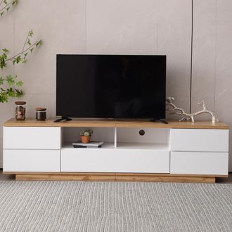 Generic Moderner Farbblock TV-Schrank mit T&uuml;ren Offene Regale Lowboard f&uuml;r Wohnzimmer Schlafzimmer TV-St&auml;nder Unterschrank TV M&ouml;bel Tisch Fernsehschrank Wei&szlig; 