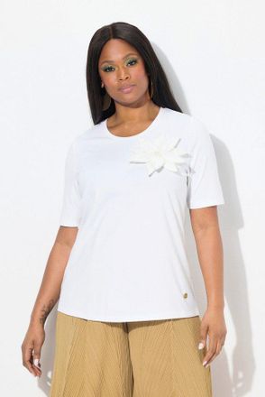 Ulla Popken T-Shirt T-Shirt Bl&uuml;ten-Brosche Classic Rundhals Halbarm
