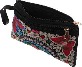 Holibanna Sac à Main Brodé Ethnique Vintage Pochette Soirée Fleurie Style Chinois Bohème Portefeuille Zippé Compact pour Femmes