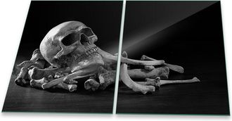 Decorwelt Herdabdeckplatte Abdeckung Ceranfeld Abdeckplatte Schneidebrett 2-Teilig 80x52 Totenkopf Skelette Totenschädel Schwarz Spritzschutz Glas Ceranfeldabde